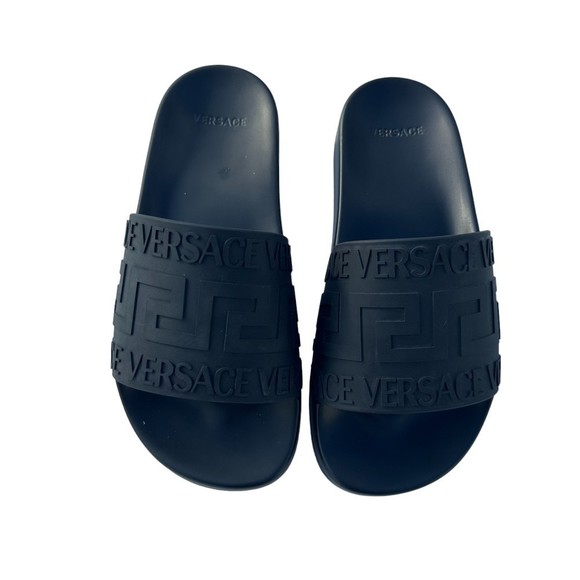 Versace | Shoes | Versace Womens Black Greca Printed Sandals Pool ...